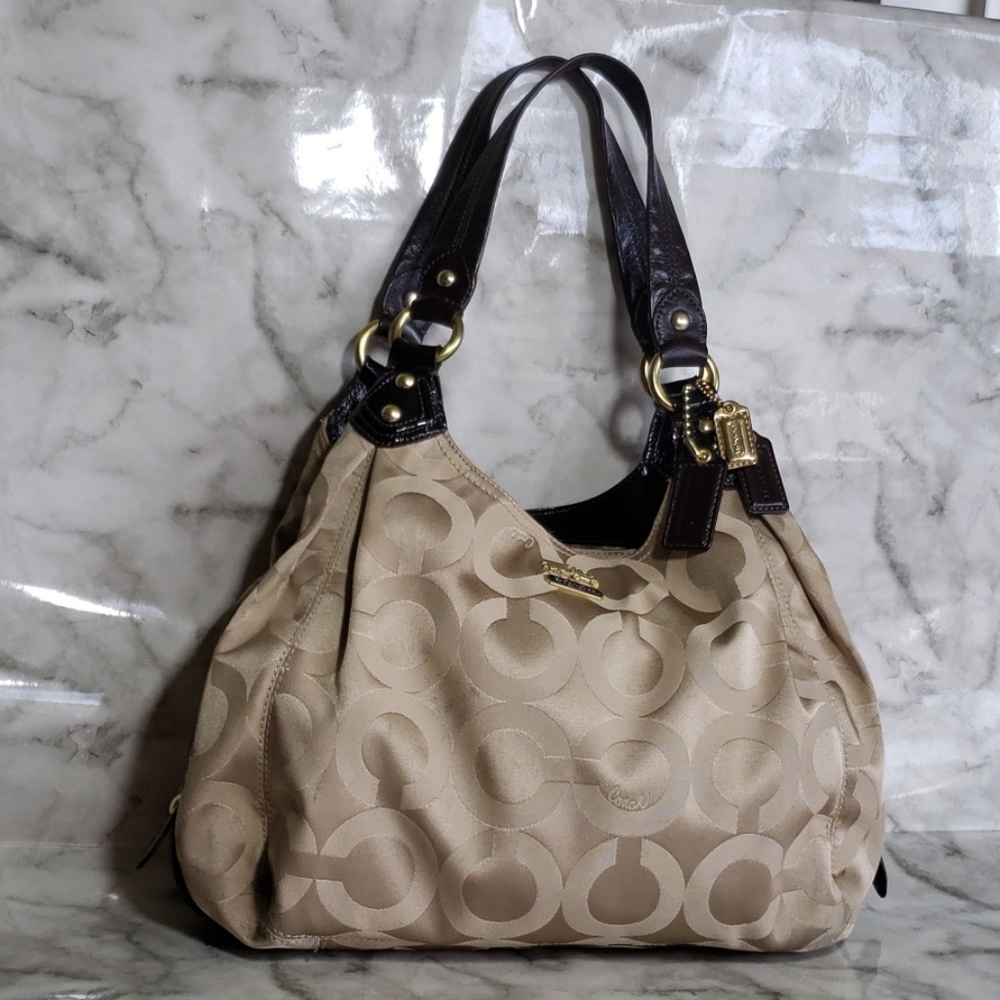 Coach Gold Monogram Fabric Shoulder Bag - Gem